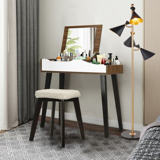 Modern Folding Dressing Table with Mirror and Stool – Fairway Home