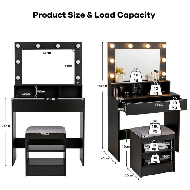 Studio Style Dressing Table with Large Mirror and Stool – Fairway Home