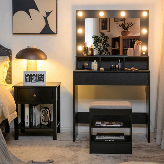 Studio Style Dressing Table with Large Mirror and Stool – Fairway Home
