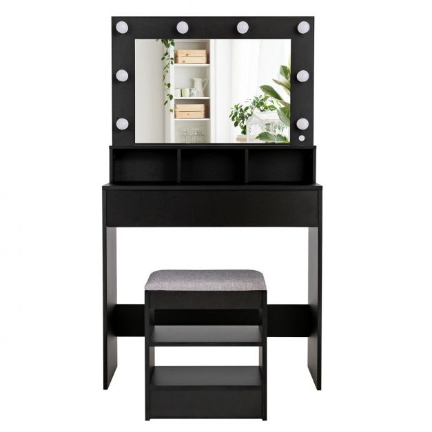 Studio Style Dressing Table with Large Mirror and Stool – Fairway Home