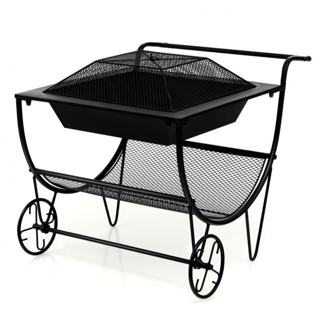 Rolling Outdoor Fire Pit with Firewood Rack – Fairway Home