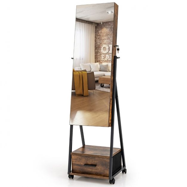 Moveable Standing Jewellery Mirror with Storages and Locks – Fairway Home